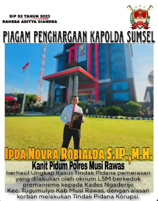 IPDA Novra Robialda Raih Penghargaan Kapolda Sumsel Usai Ungkap Kasus ...